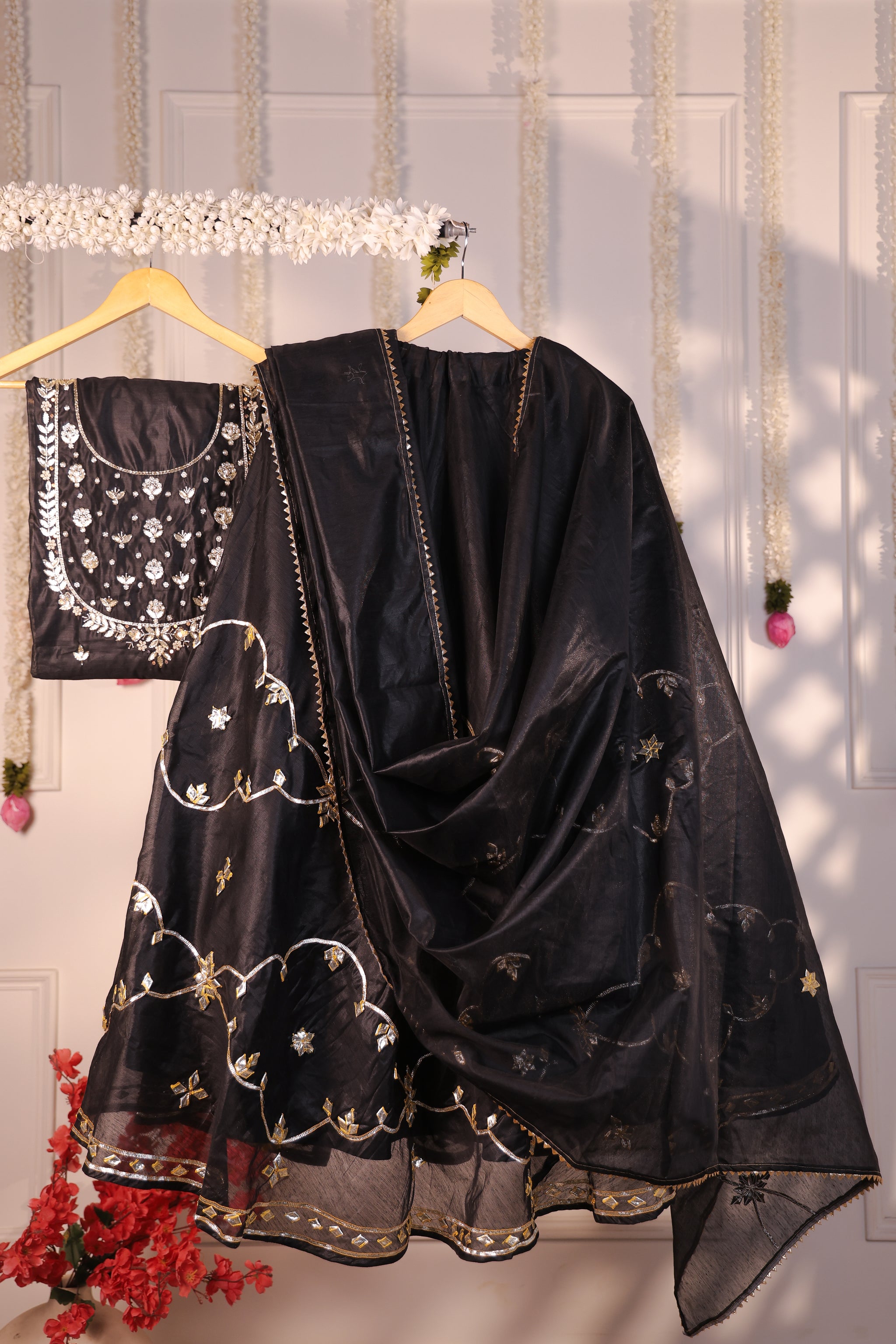Obsidian Noir Black Semi-Stitched Lehenga Set